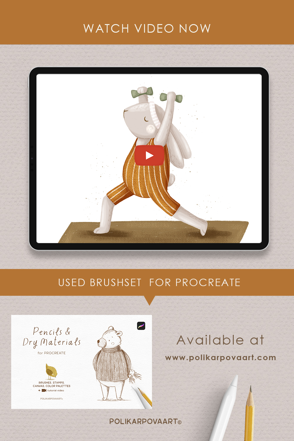 Drawing a cute rabbit with pencil brushes in Procreate - polikarpovaart