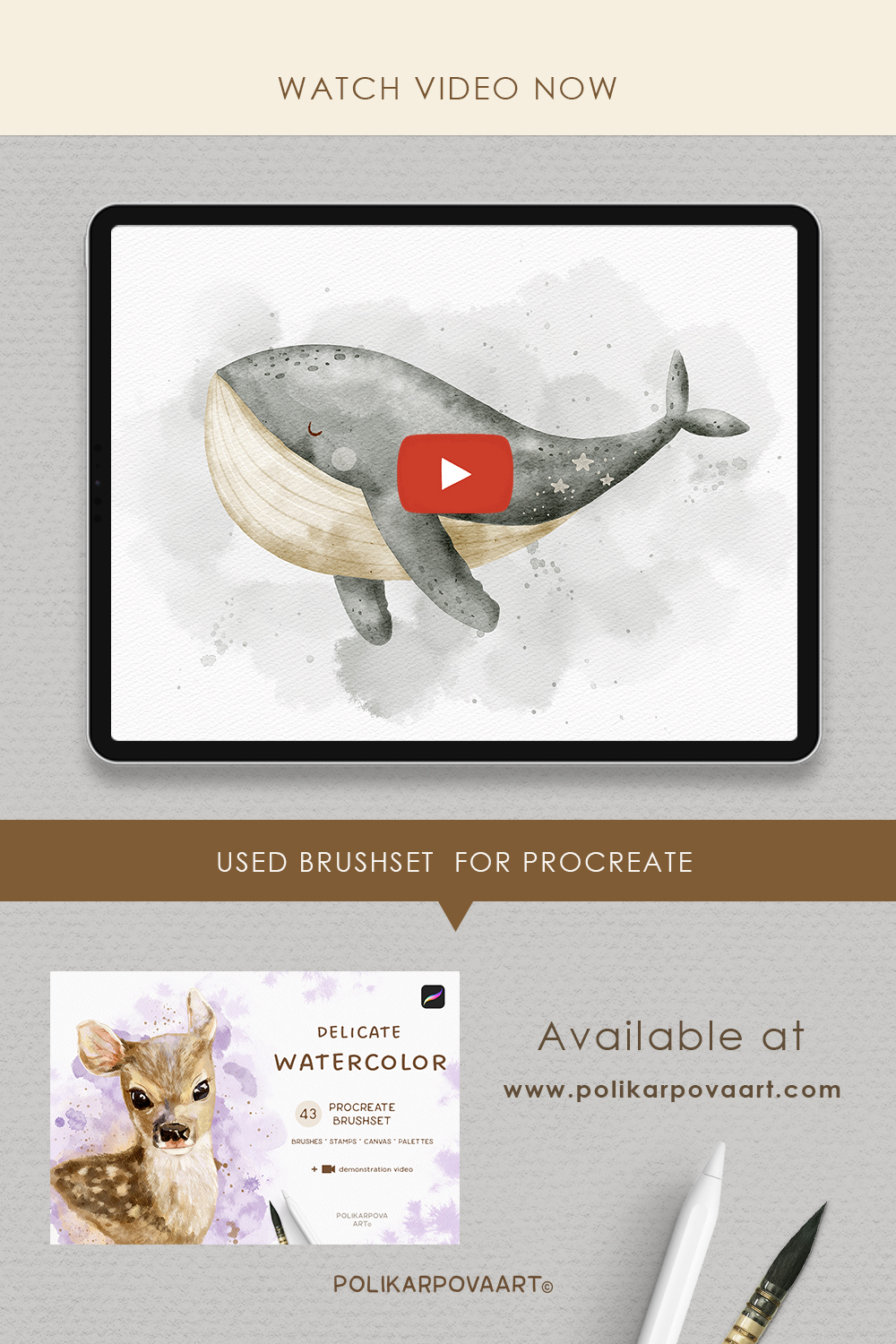 The process of drawing a whale with watercolor brushes in Procreate ...