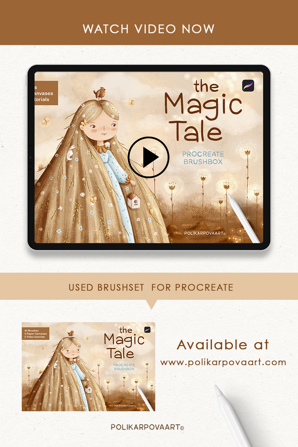 Overview of the "Magic Tale" Procreate brush set from polikarpovaart