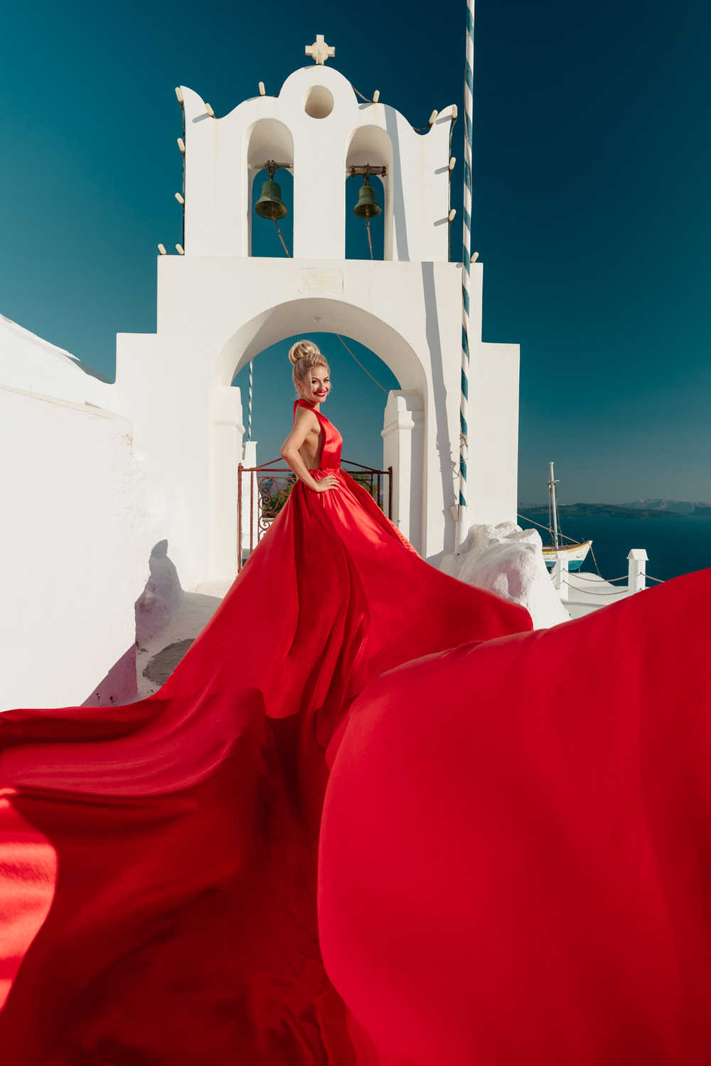 Oia Finikia Flying Dress Photoshoot | Miami Dress Photo Santorini