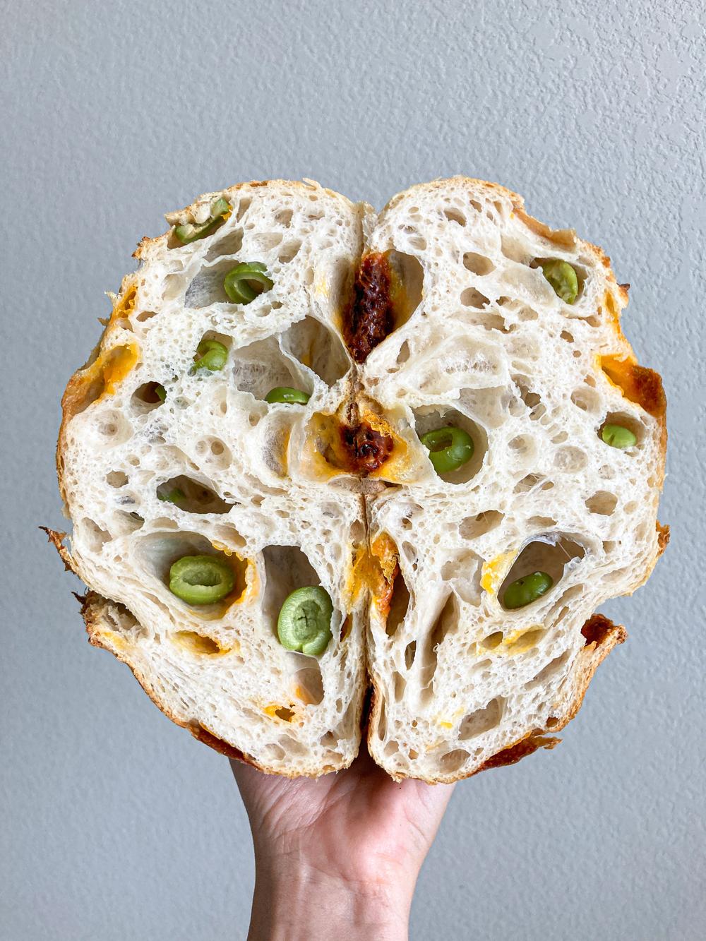Cheddar & olives sourdough